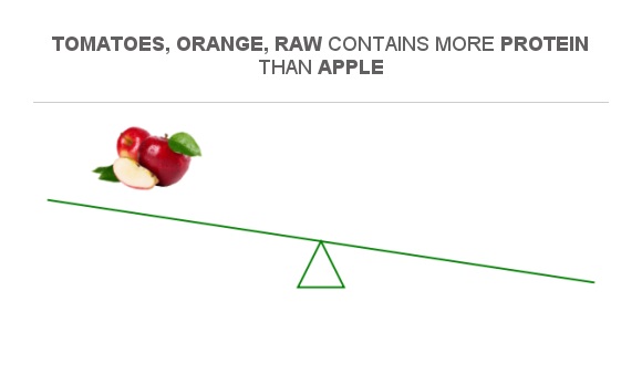 Compare Protein in Apple to Protein in Tomatoes, orange, raw