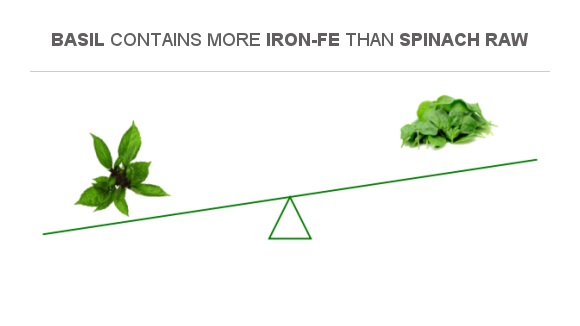 Compare Iron in Basil to Iron in Spinach raw