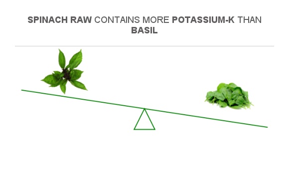 Compare Potassium in Basil to Potassium in Spinach raw