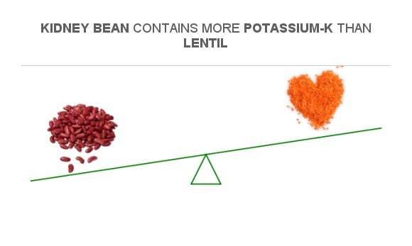 Compare Potassium in Kidney beans to Potassium in Lentil