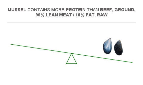 Compare Protein in Beef, ground, 90% lean meat / 10% fat, raw to ...