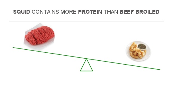 Compare Protein in Beef broiled to Protein in Squid