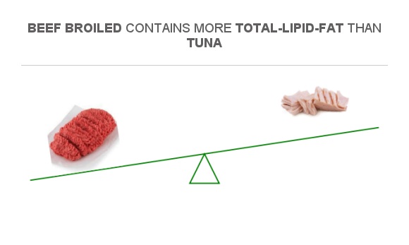 Compare Fats in Beef broiled to Fats in Tuna