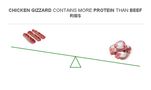 Compare Protein in Beef ribs to Protein in Chicken gizzard