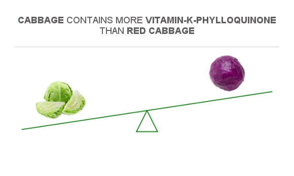 Compare Vitamin K in Cabbage to Vitamin K in Red cabbage