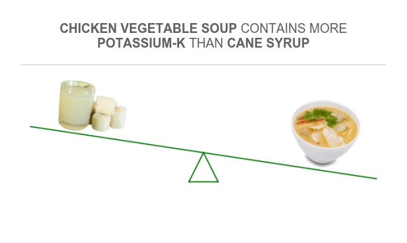 Compare Potassium in Cane syrup to Potassium in Chicken vegetable soup