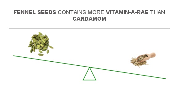 Compare Vitamin A in Cardamom to Vitamin A in Fennel seeds