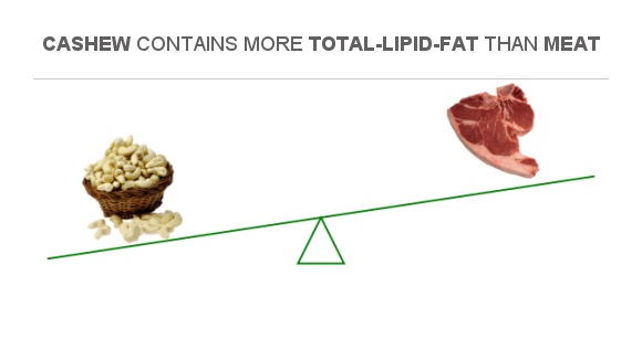 Compare Fats in Cashew to Fats in Pork Meat