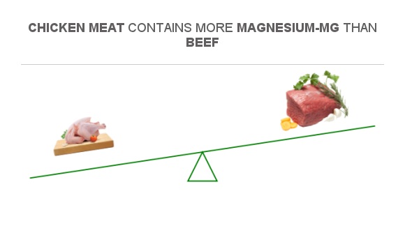 Compare Magnesium in Chicken meat to Magnesium in Beef