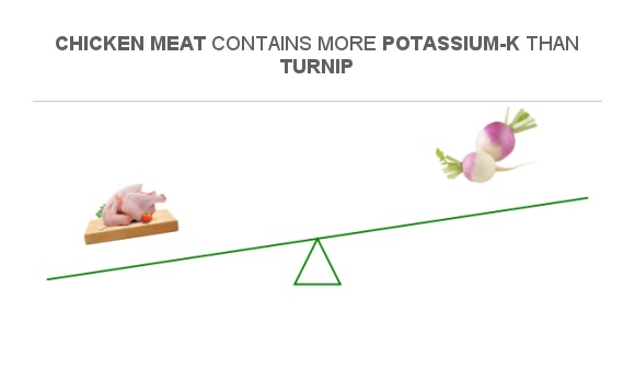 Compare Potassium in Chicken meat to Potassium in Turnip