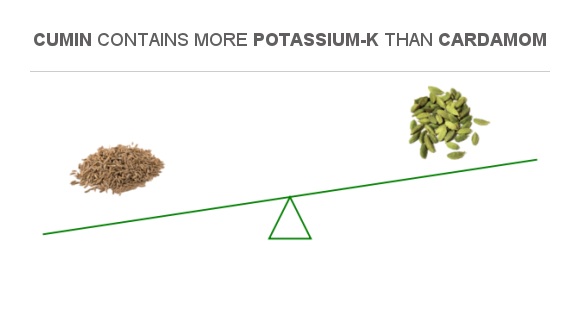 Compare Potassium in Cumin to Potassium in Cardamom