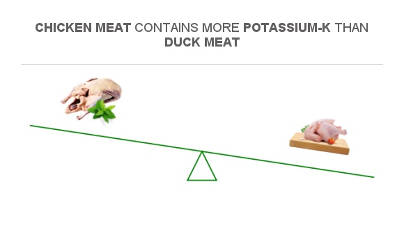 Compare Potassium in Duck meat to Potassium in Chicken meat