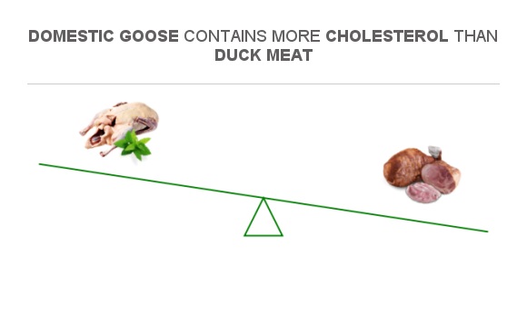 Compare Cholesterol in Duck meat to Cholesterol in Domestic goose Compare Cholesterol in Duck meat to Cholesterol in Domestic goose