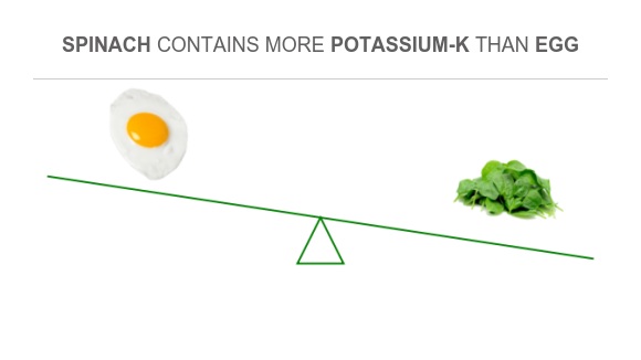 Compare Potassium in Egg to Potassium in Spinach