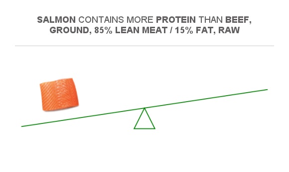 Compare Protein in Salmon to Protein in Beef, ground, 85% lean meat ...