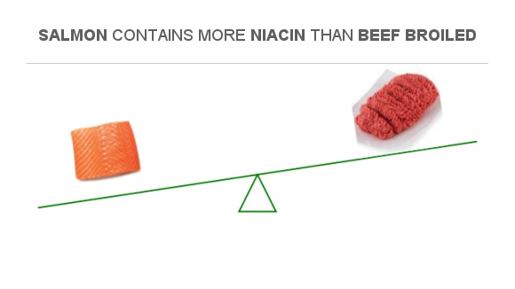 Compare Vitamin B3 in Salmon to Vitamin B3 in Beef broiled