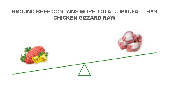 Compare Fats in Ground beef to Fats in Chicken gizzard raw