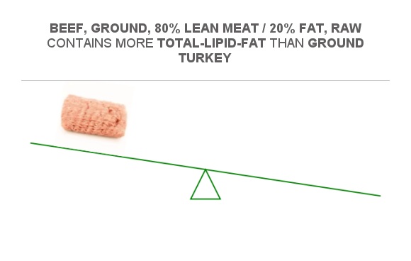 Compare Fats in Ground turkey to Fats in Beef, ground, 80% lean meat ...