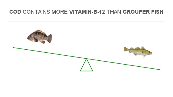 Compare Vitamin B12 in Grouper fish to Vitamin B12 in Cod