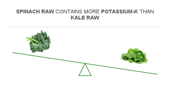 Compare Potassium in Kale raw to Potassium in Spinach raw