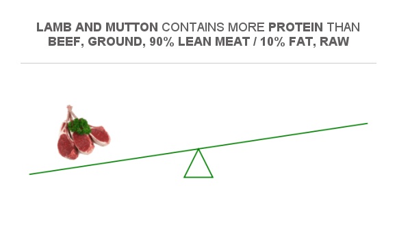 Compare Protein in Lamb to Protein in Beef, ground, 90% lean meat / 10% ...