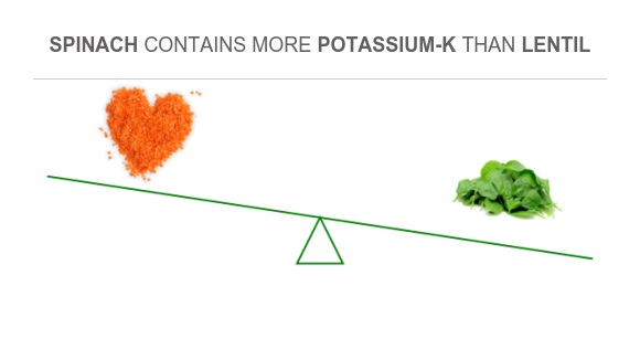 Compare Potassium in Lentil to Potassium in Spinach