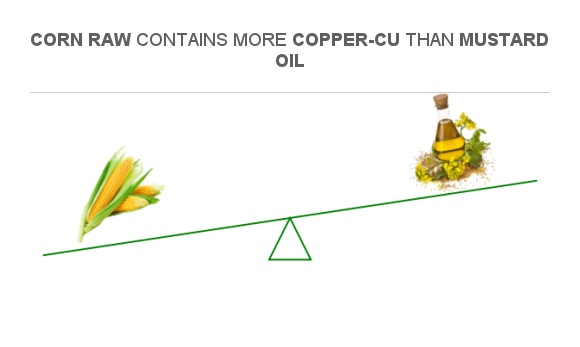 Compare Copper in Corn raw to Copper in Mustard oil
