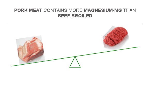 Compare Magnesium in Pork Meat to Magnesium in Beef broiled