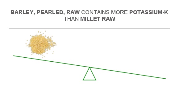 Compare Potassium in Millet raw to Potassium in Barley, pearled, raw