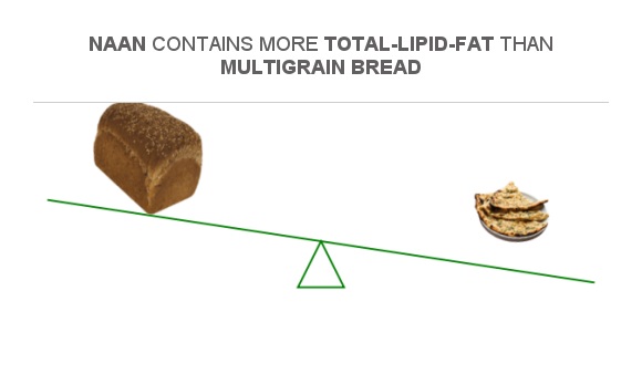 Compare Fats in Multigrain bread to Fats in Naan