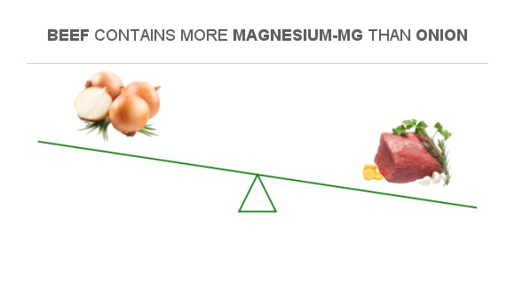 Compare Magnesium in Onion to Magnesium in Beef