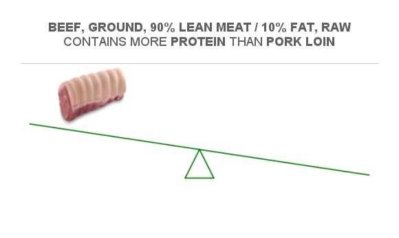 Compare Protein in Pork loin to Protein in Beef, ground, 90% lean meat ...