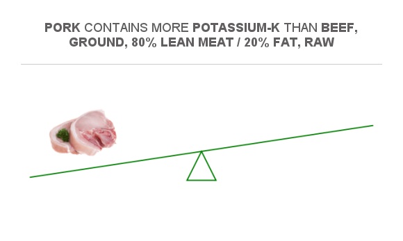 Compare Potassium in Pork to Potassium in Beef, ground, 80% lean meat ...