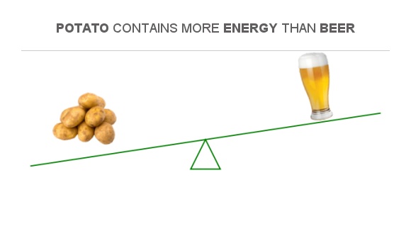 Compare Calories in Potato to Calories in Beer