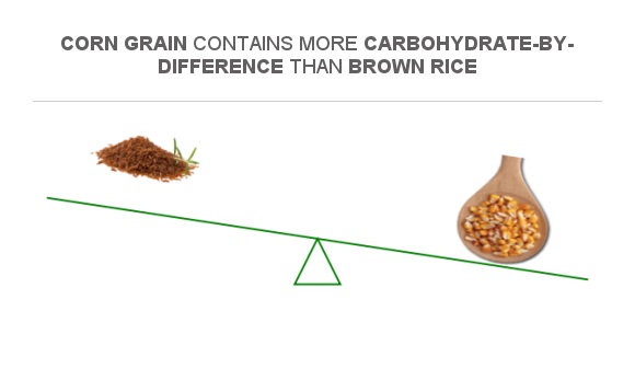 Compare Carbs in Brown rice to Carbs in Corn grain