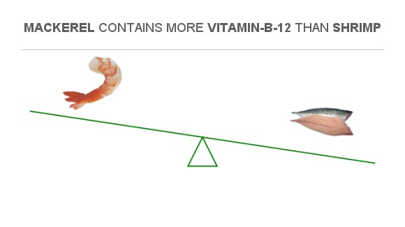 Compare Vitamin B12 in Shrimp to Vitamin B12 in Mackerel