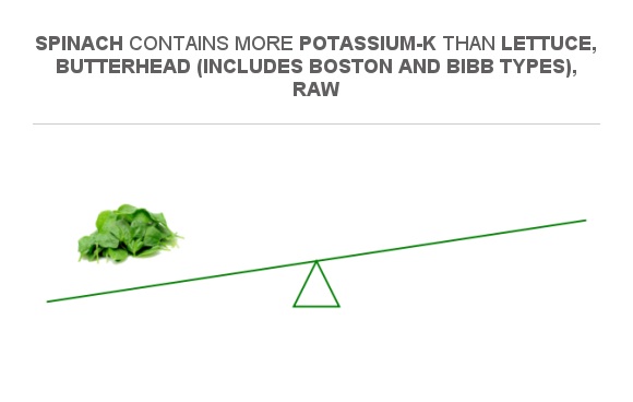 Compare Potassium in Spinach to Potassium in Lettuce, butterhead ...