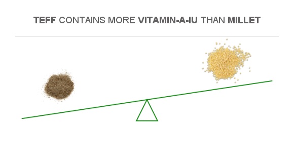 Compare Vitamin A in Teff to Vitamin A in Millet Compare Vitamin A in Teff to Vitamin A in Millet