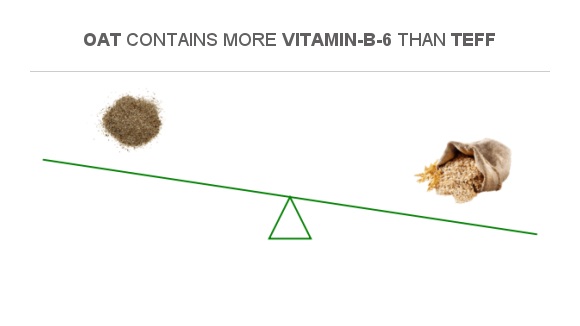 Compare Vitamin B6 in Teff to Vitamin B6 in Oats Compare Vitamin B6 in Teff to Vitamin B6 in Oats