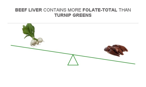 Compare Folate in Turnip greens to Folate in Beef Liver