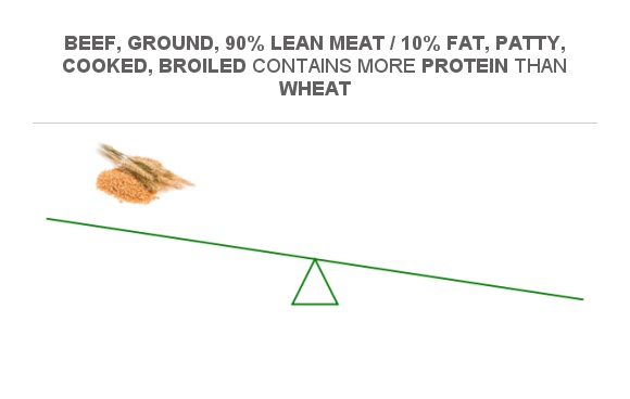 Compare Protein in Wheat to Protein in Beef, ground, 90% lean meat / 10 ...