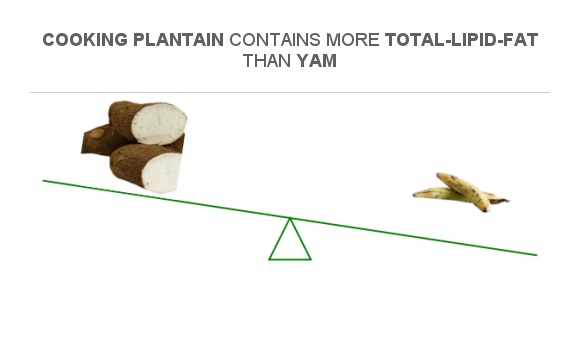 Compare Fats in Yam to Fats in Plantain