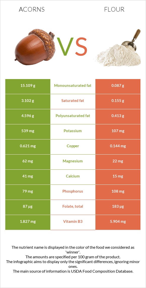 Acorns vs. Flour — In-Depth Nutrition Comparison