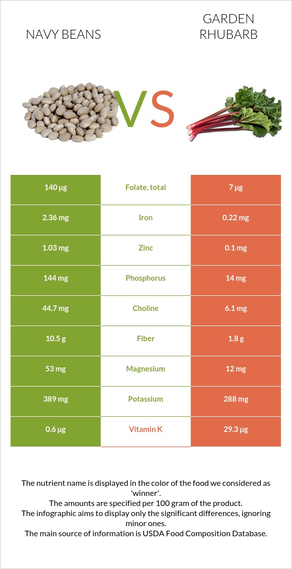 Navy beans vs. Garden rhubarb — In-Depth Nutrition Comparison