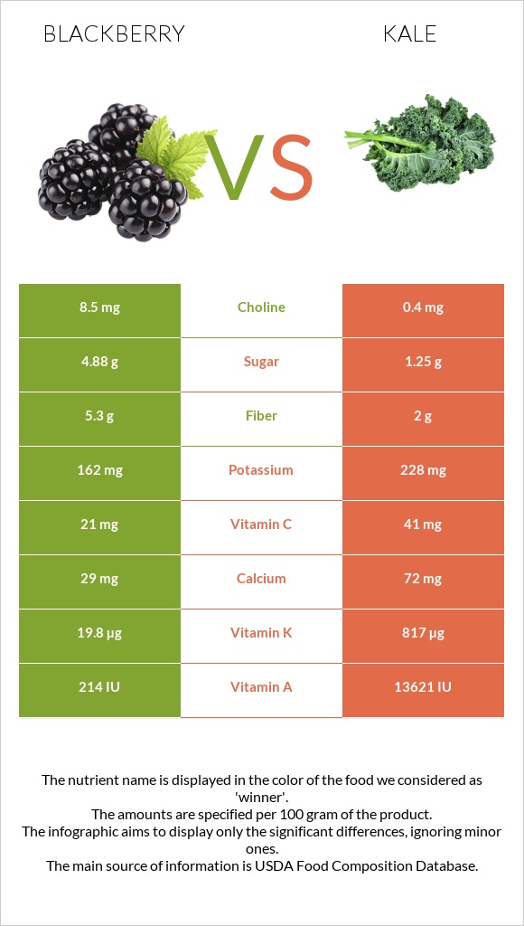 Blackberry vs. Kale — In-Depth Nutrition Comparison