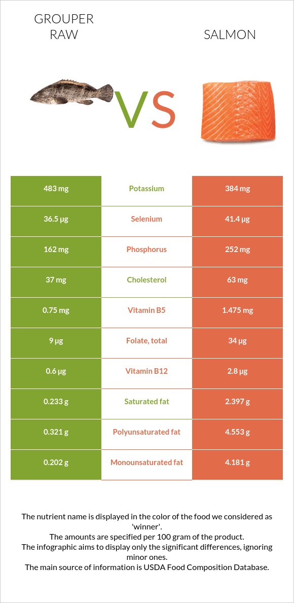 Grouper raw vs. Salmon — In-Depth Nutrition Comparison