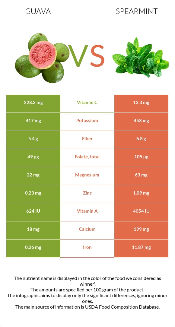 Guava vs. Spearmint — In-Depth Nutrition Comparison