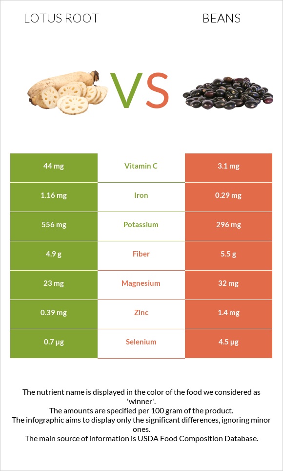 Lotus root vs. Beans — In-Depth Nutrition Comparison