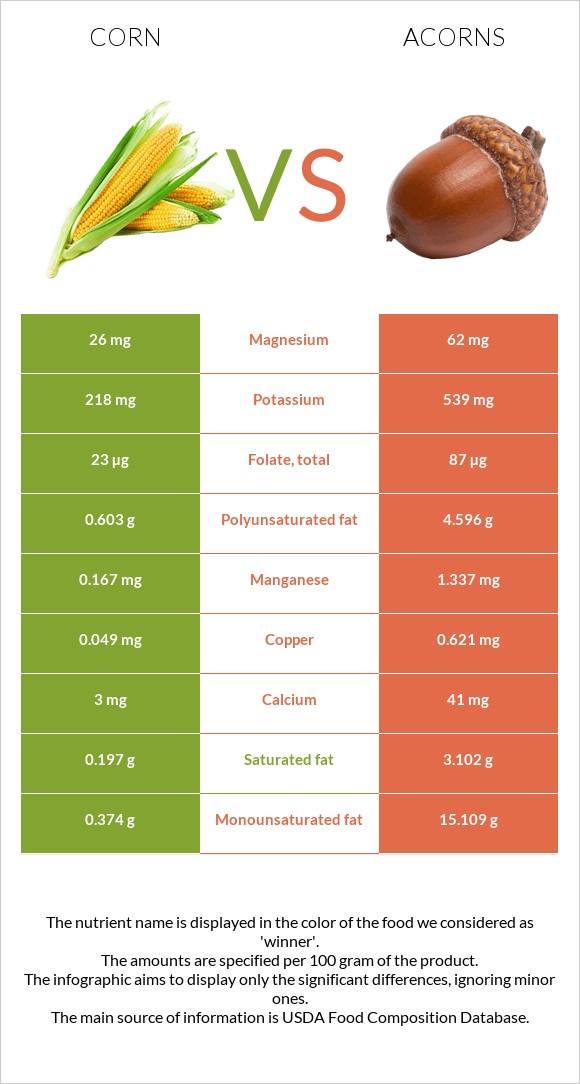 Corn vs. Acorns — In-Depth Nutrition Comparison