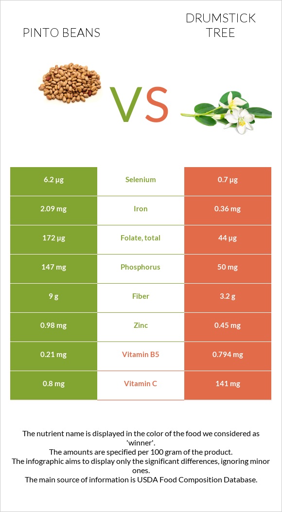 Pinto beans vs. Drumstick tree — In-Depth Nutrition Comparison